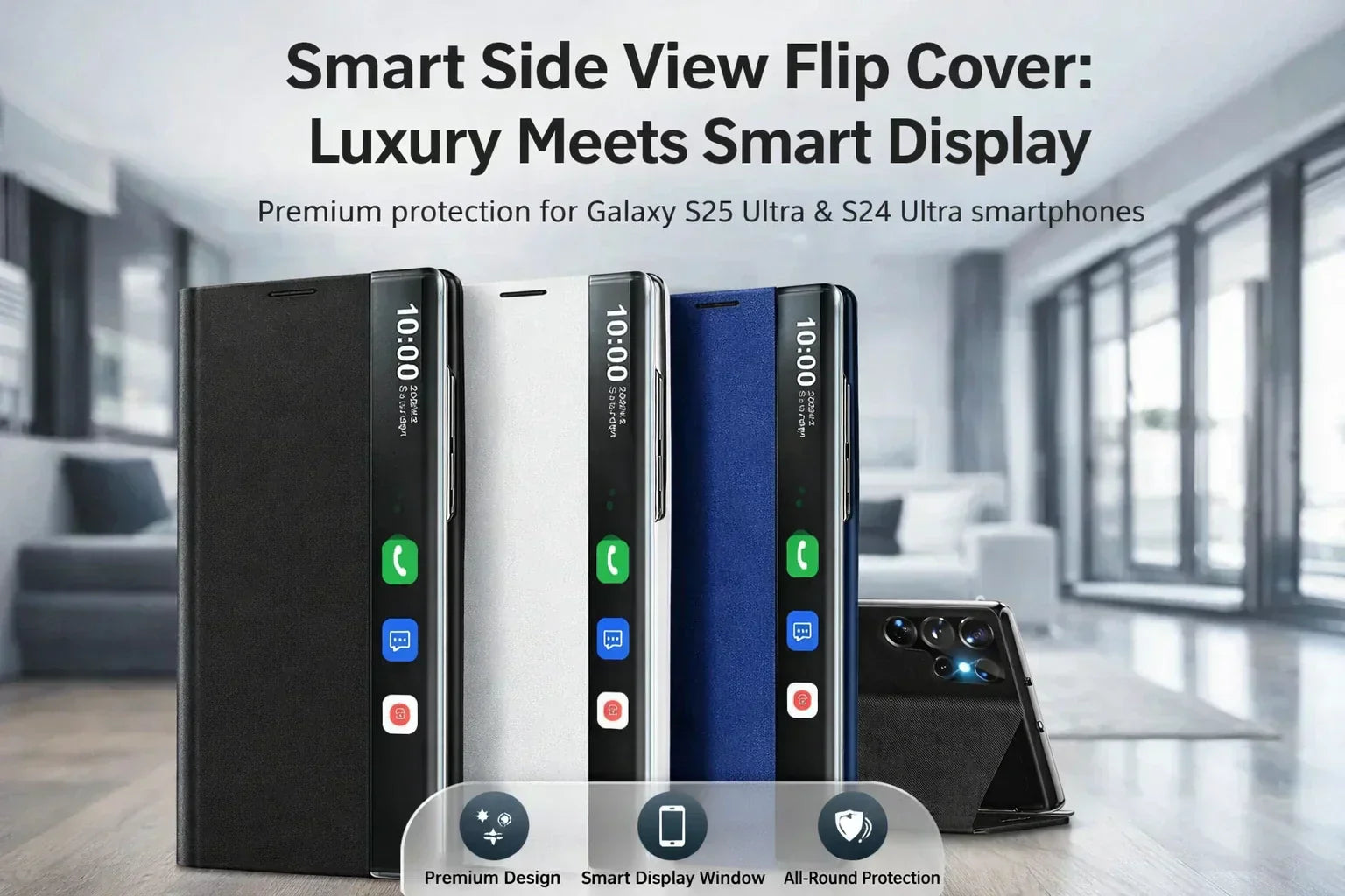 Smart Side View Flip Cover: Luxury Meets Smart Display – Cosmos Joy